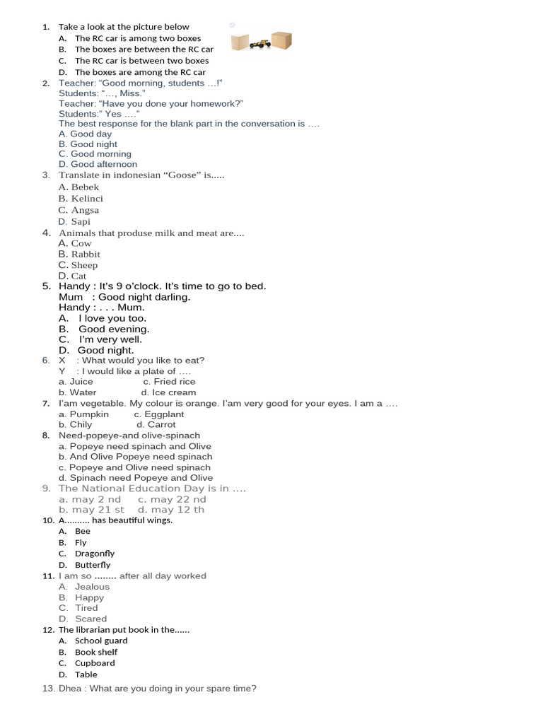 Soal Latihan Usbk Bahasa Inggris Kelas 6 | PDF