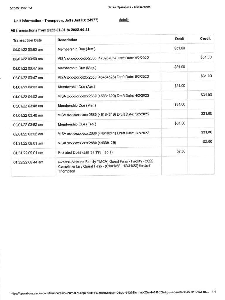 J Thompson Transaction History | PDF