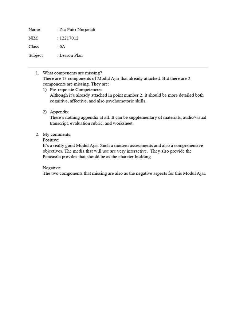 Lesson Plan Topic II - Zia P.N - 12217012 | PDF