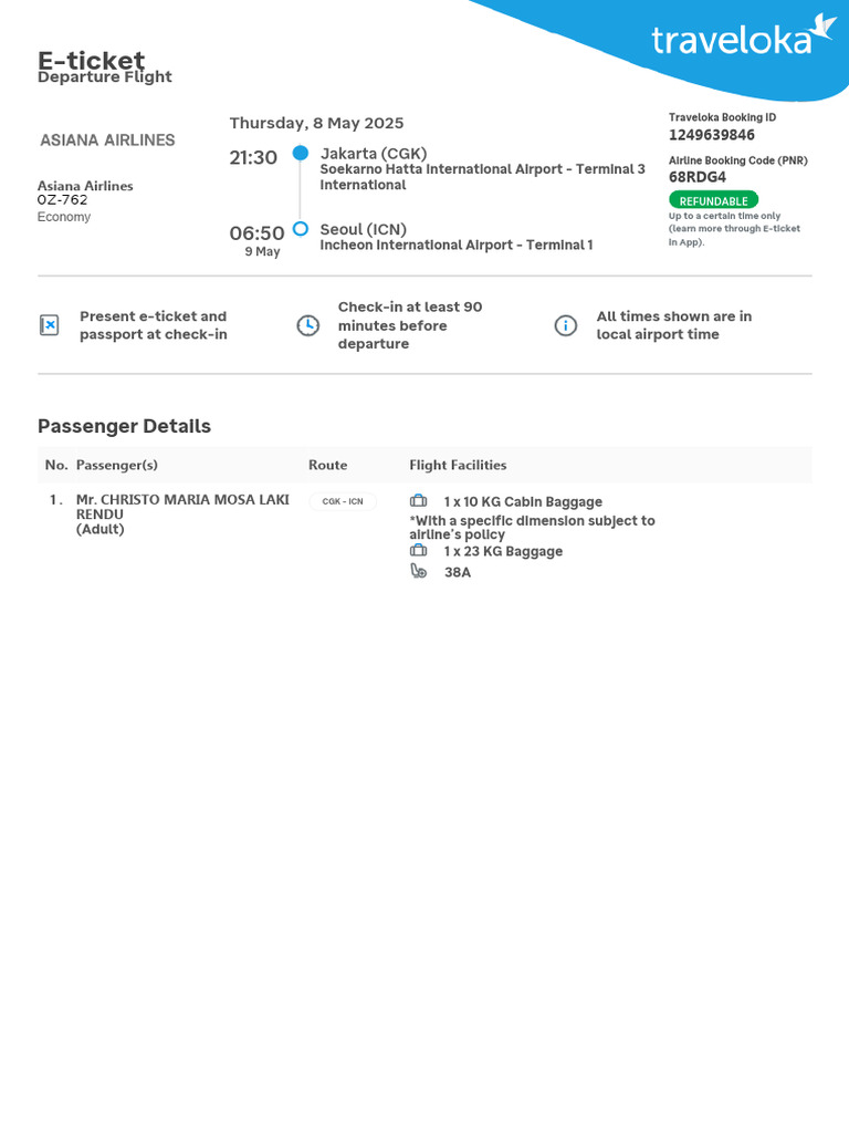 Flight#1 Yeon Seong Kang CGK 68rdg4 Icn Flight - Originating | PDF | Aviation | Transport