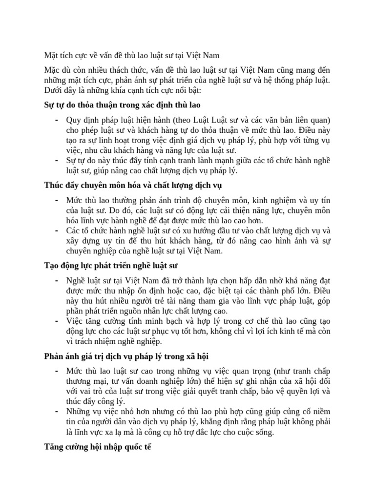 Mặt tích cực về vấn đề thù lao luật sư tại Việt Nam | PDF