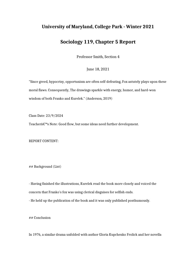 Sociology 119 Chapter 5 Report | PDF