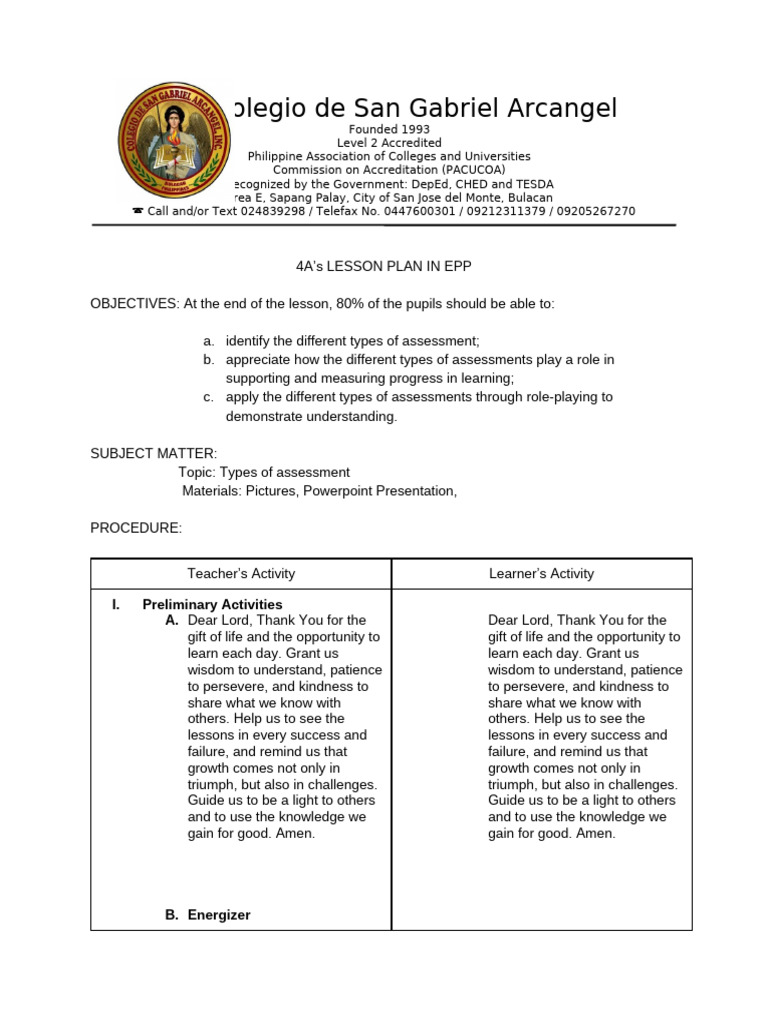 4as LESSON PLAN IN EPP - Docxx 1 | PDF | Educational Assessment | Educational Assessment And ...