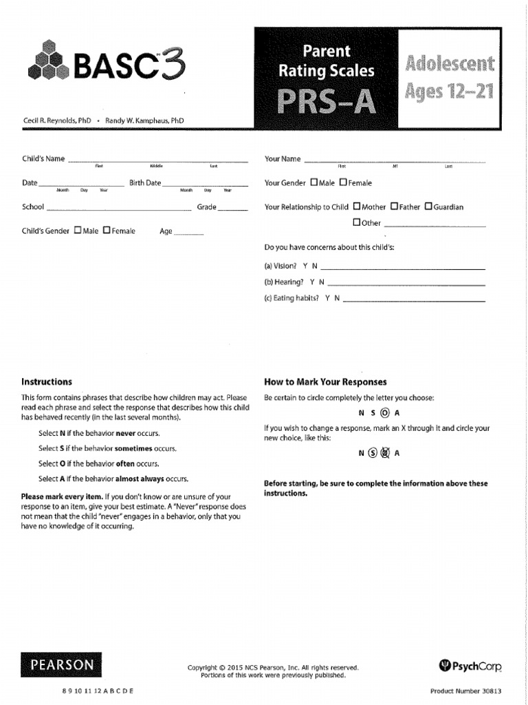 Basc Parent Adolescent Form | PDF