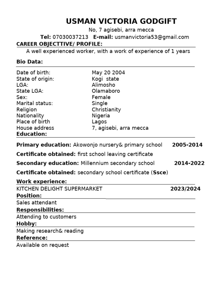 Usamn Victoria CV | PDF