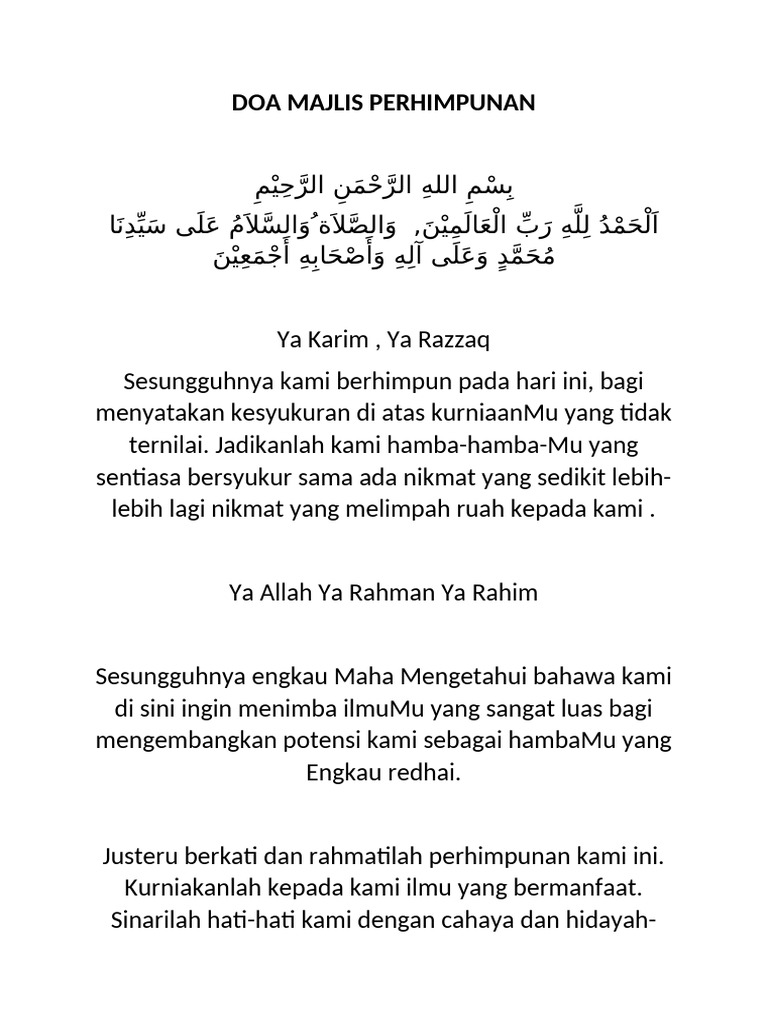 Doa Majlis Perhimpunan | PDF