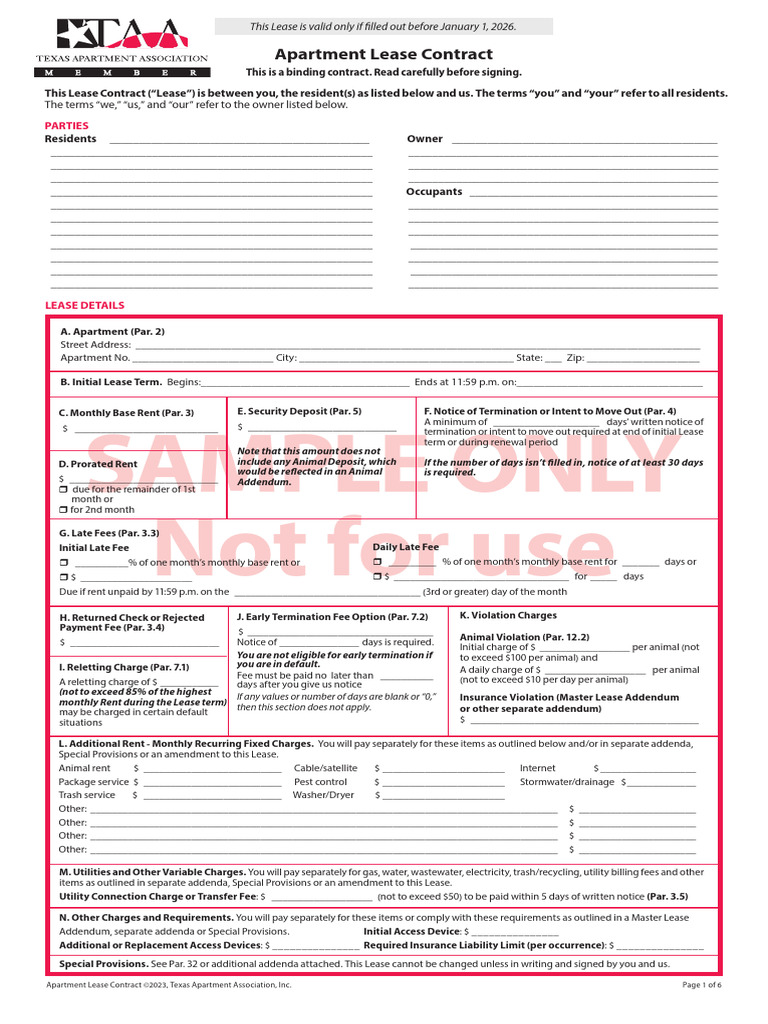 Texas Apartment Lease Contract 2023 | PDF | Lease | Fee