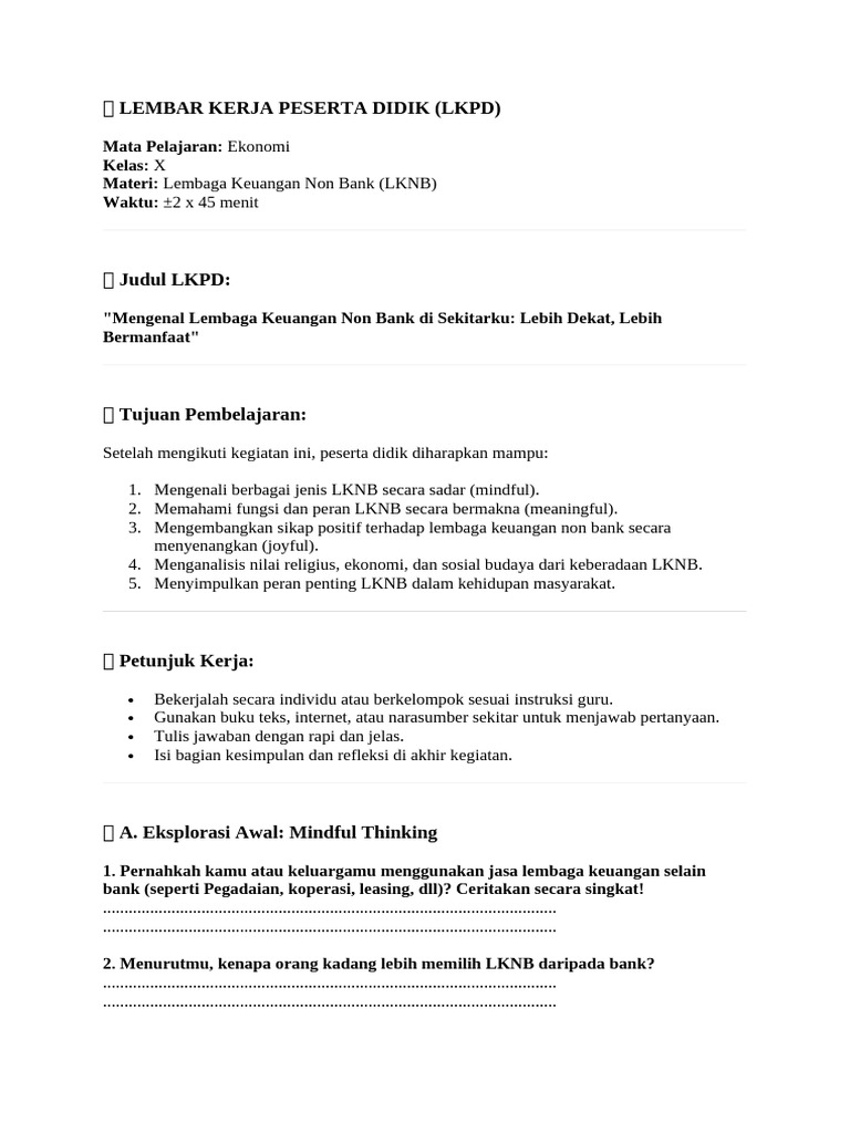 ? LEMBAR KERJA PESERTA DIDIK LKNB | PDF