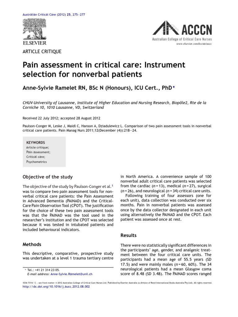 Pain Assesment in Critical Care | PDF | Intensive Care Medicine ...