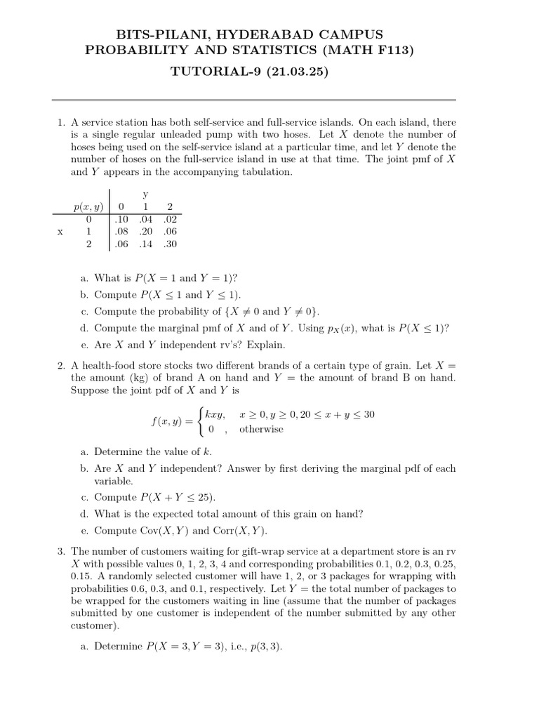 Probability and Statistics Tut 9 | PDF | Probability Density Function | Applied Mathematics