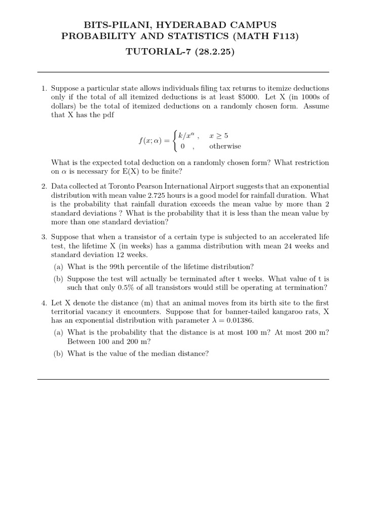 probability and statistics tut 7 | PDF