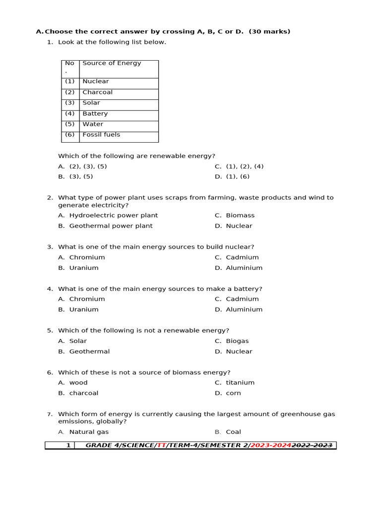 G4 SCIE TT TERM 4_S2 2023-2024 sip | PDF | Light | Energy Development
