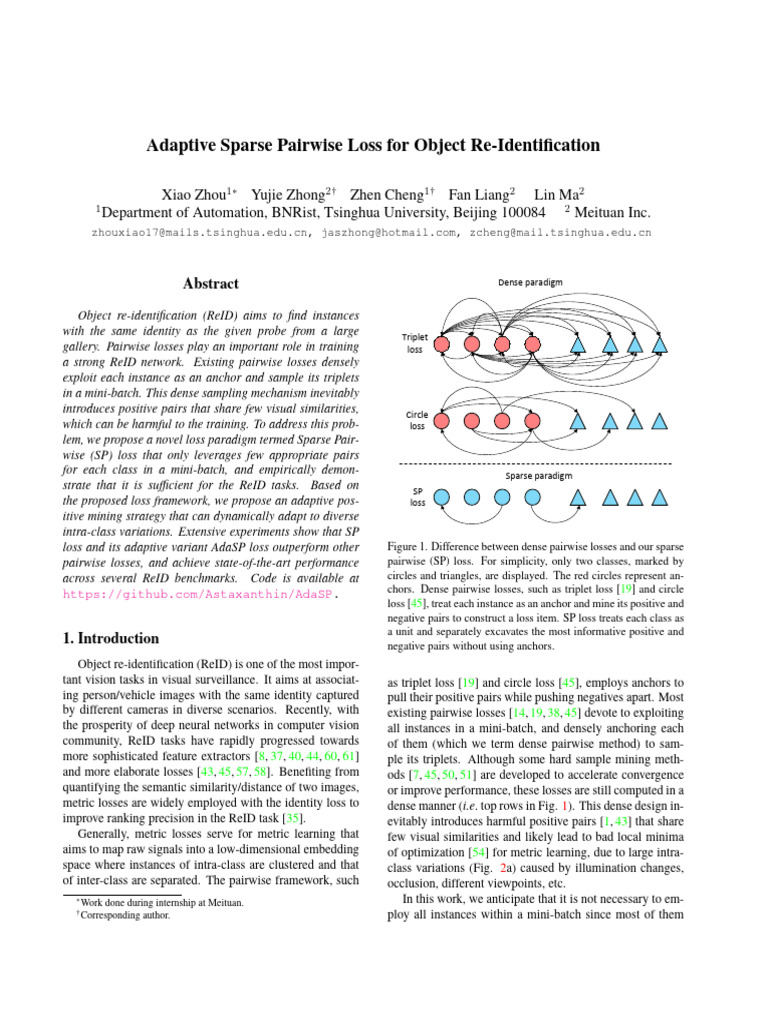 Adaptive Sparse Pairwise Loss For Object Re Identification Pdf Computational Neuroscience