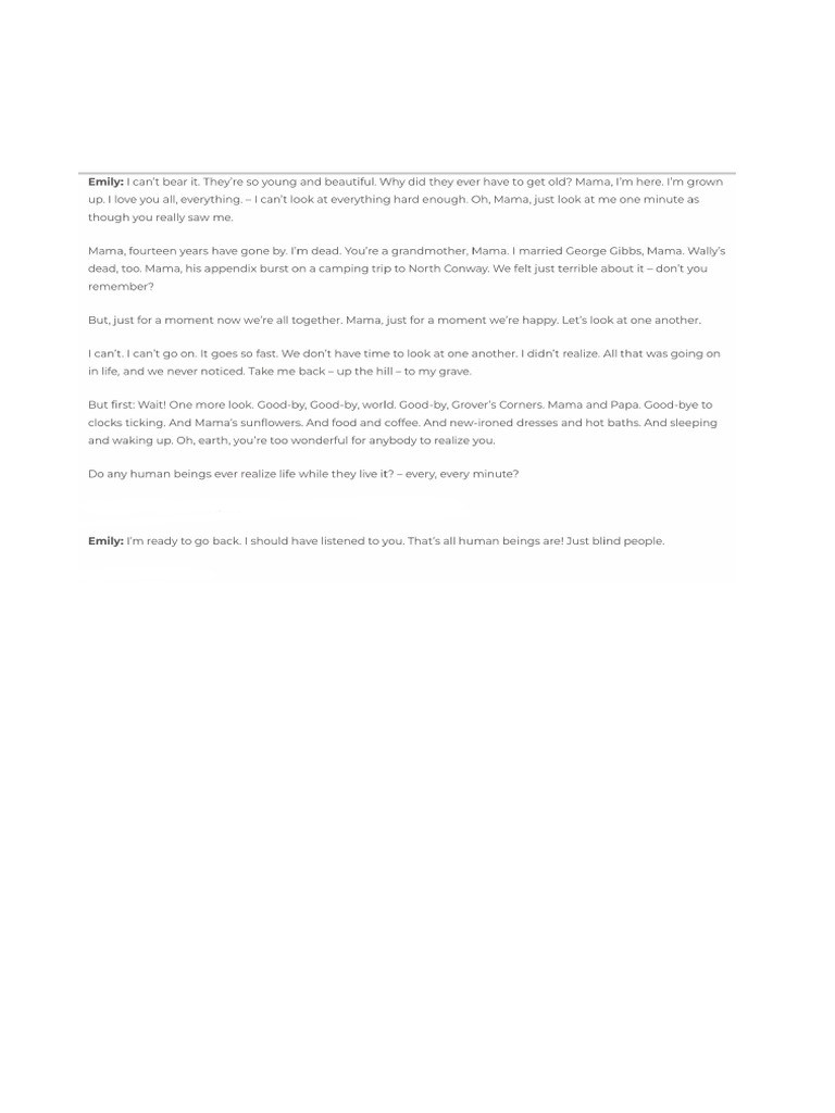 Our Town - Emily Monologue | PDF