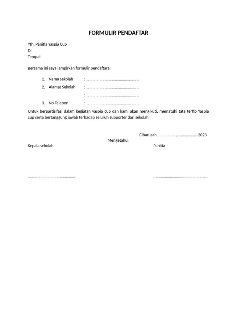 Contoh Formulir Pendaftaran Futsal | PDF