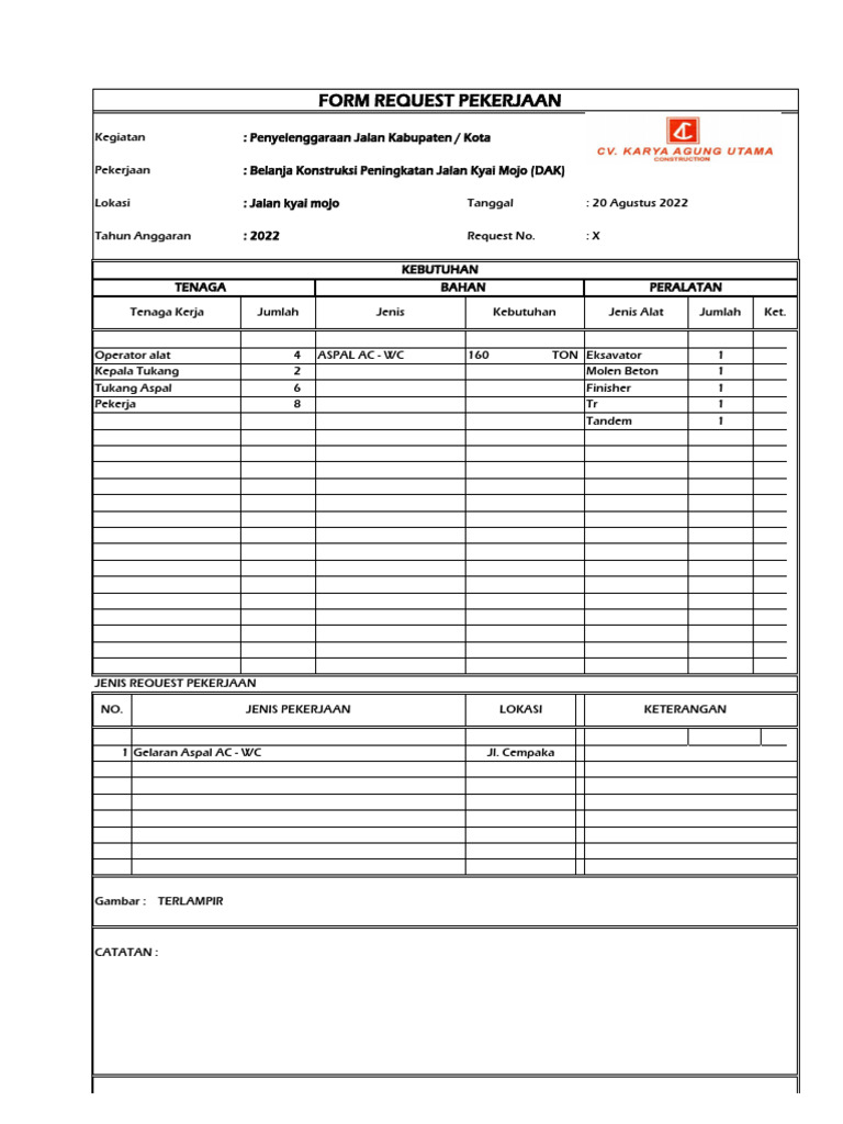 Form Request Pekerjaan Proyek 63m3 | PDF