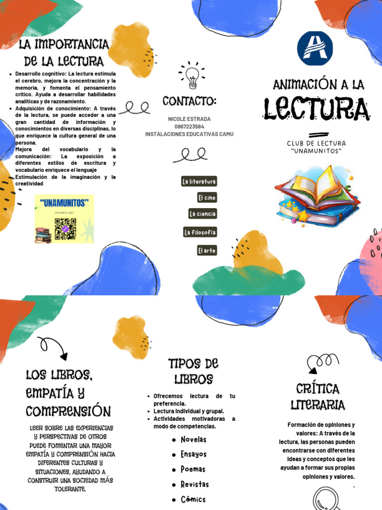 Folleto Tríptico Campaña Informativa de Fomento de La Lectura Colorido ...