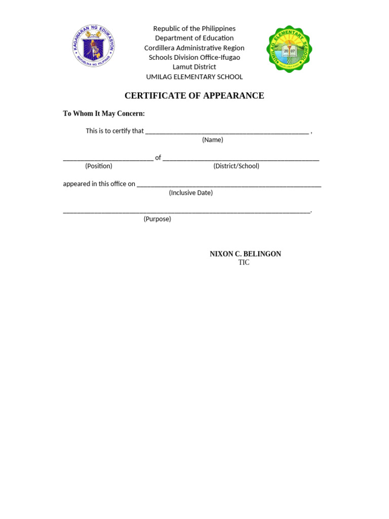 Cert of Appearance | PDF