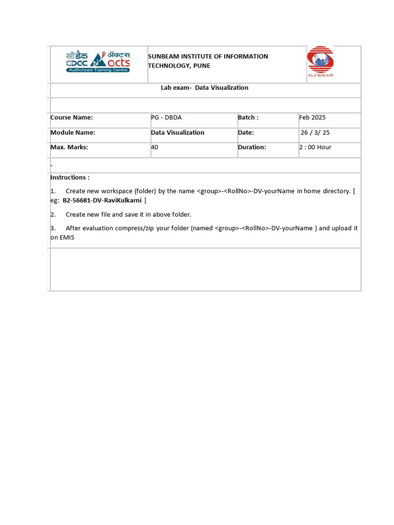 DBDA Data Visualization Lab Exam 2025 | PDF