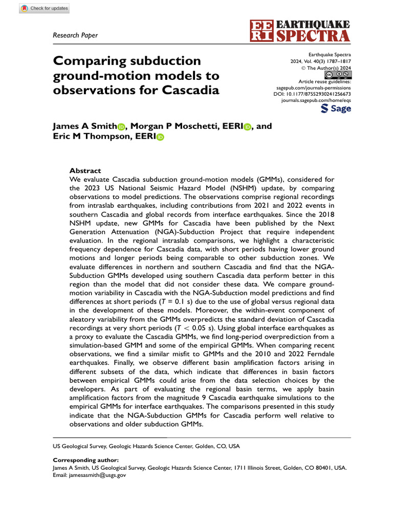 04 Comparing Subduction Ground-Motion Models To Observations For Cascadia | PDF | Earthquakes ...