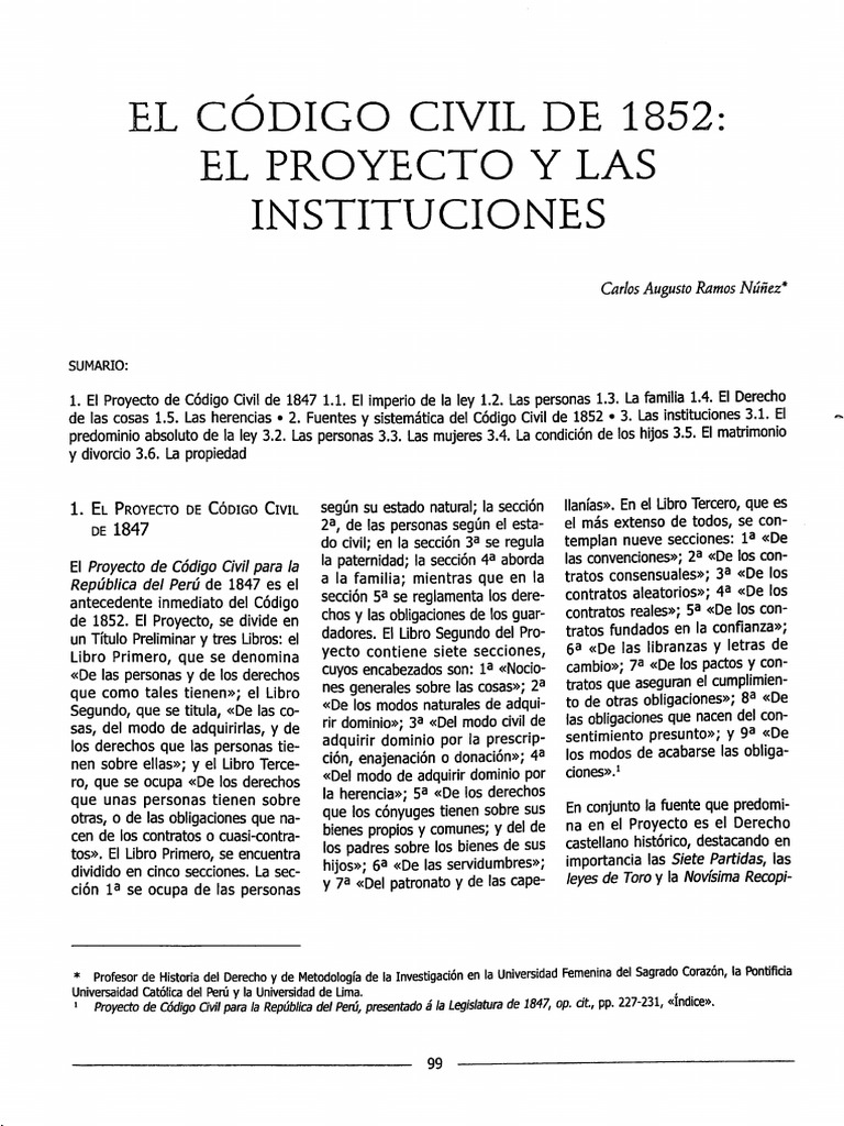 El Codigo Civil de 1852 Ramos Núñez | PDF