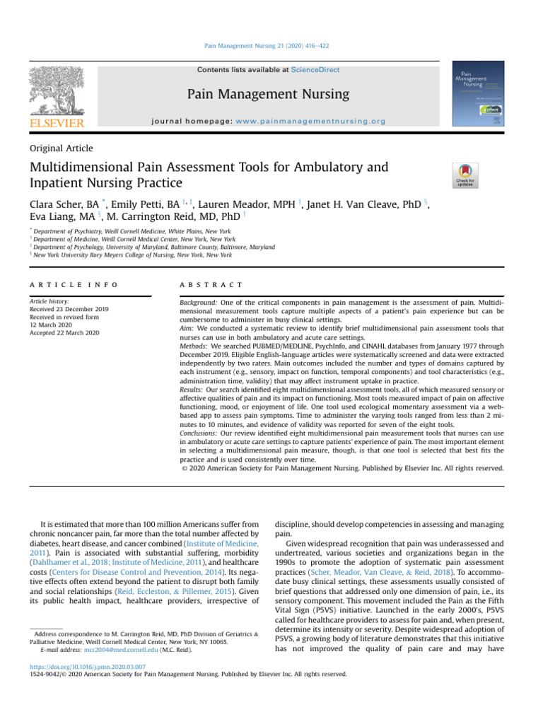 Multidimensional Pain Tools for Nurses | PDF | Pain | Systematic Review