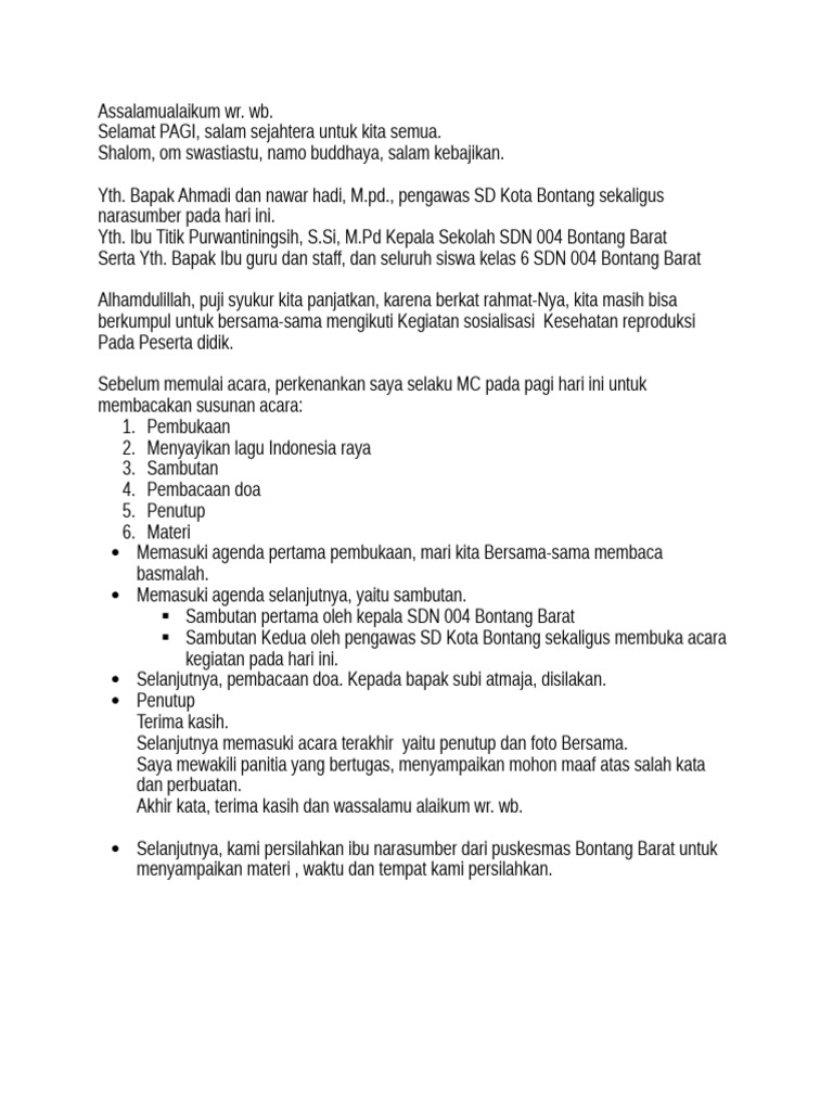 Susunan Acara Kesehatan Reproduksi | PDF