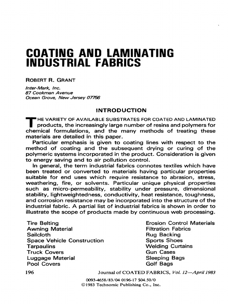Coating and Laminating Industrial Fabrics | PDF | Textiles | Coating
