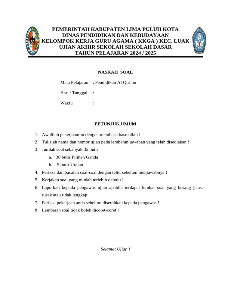 Soal Uas PQ TP 2024-2025 | PDF