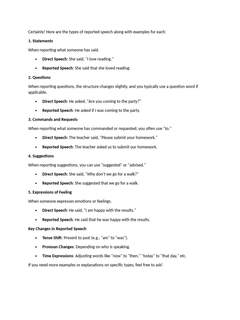 The Type and Examples Reported Spech | PDF
