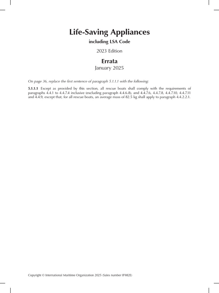 Life-Saving Appliances LSA Code Errata 2023 | PDF