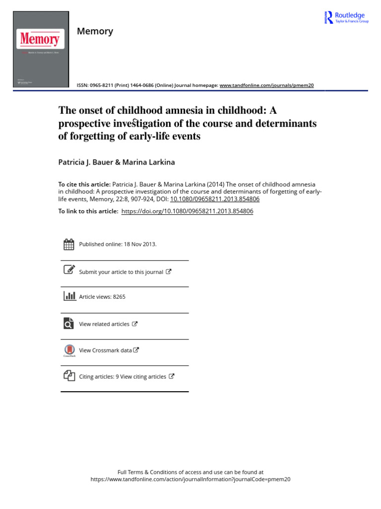 The Onset of Childhood Amnesia in Childhood A Prospective Investigation of The Course and ...