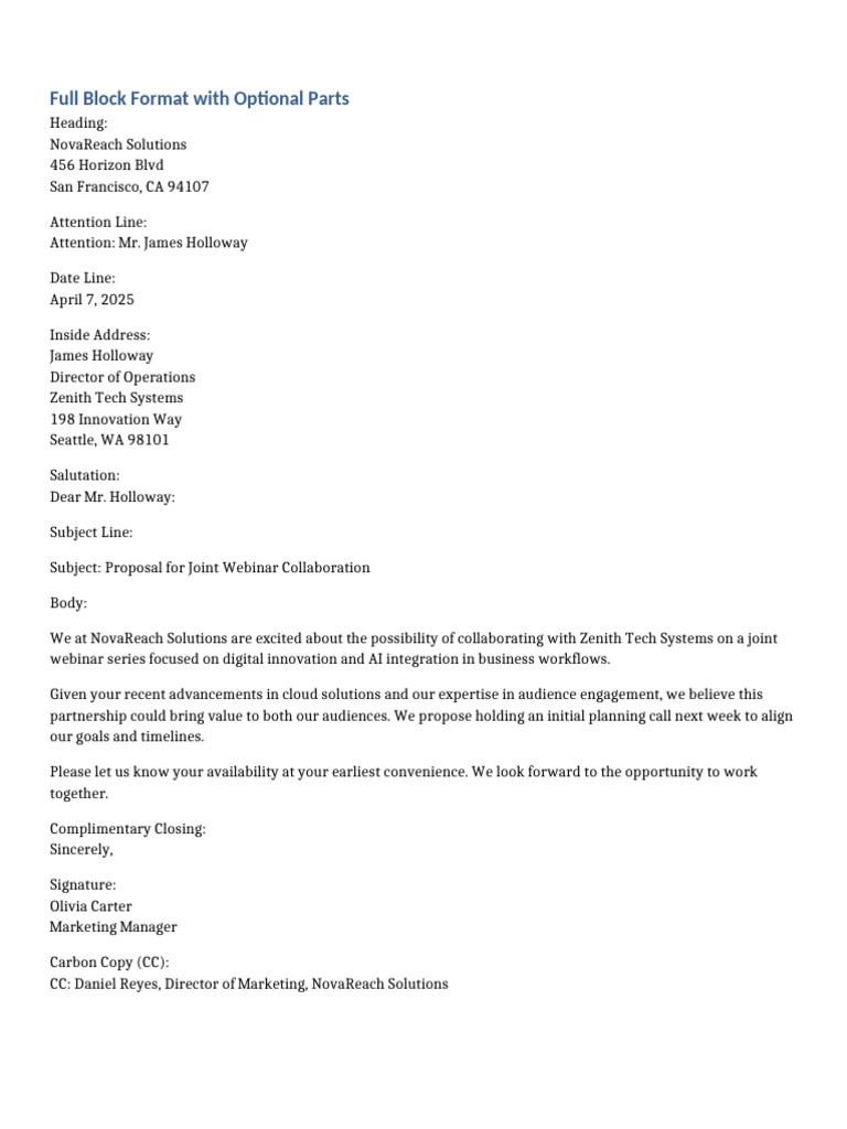 Business Letter With Optional Parts | PDF