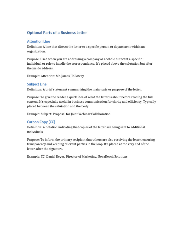 Optional Business Letter Parts | PDF