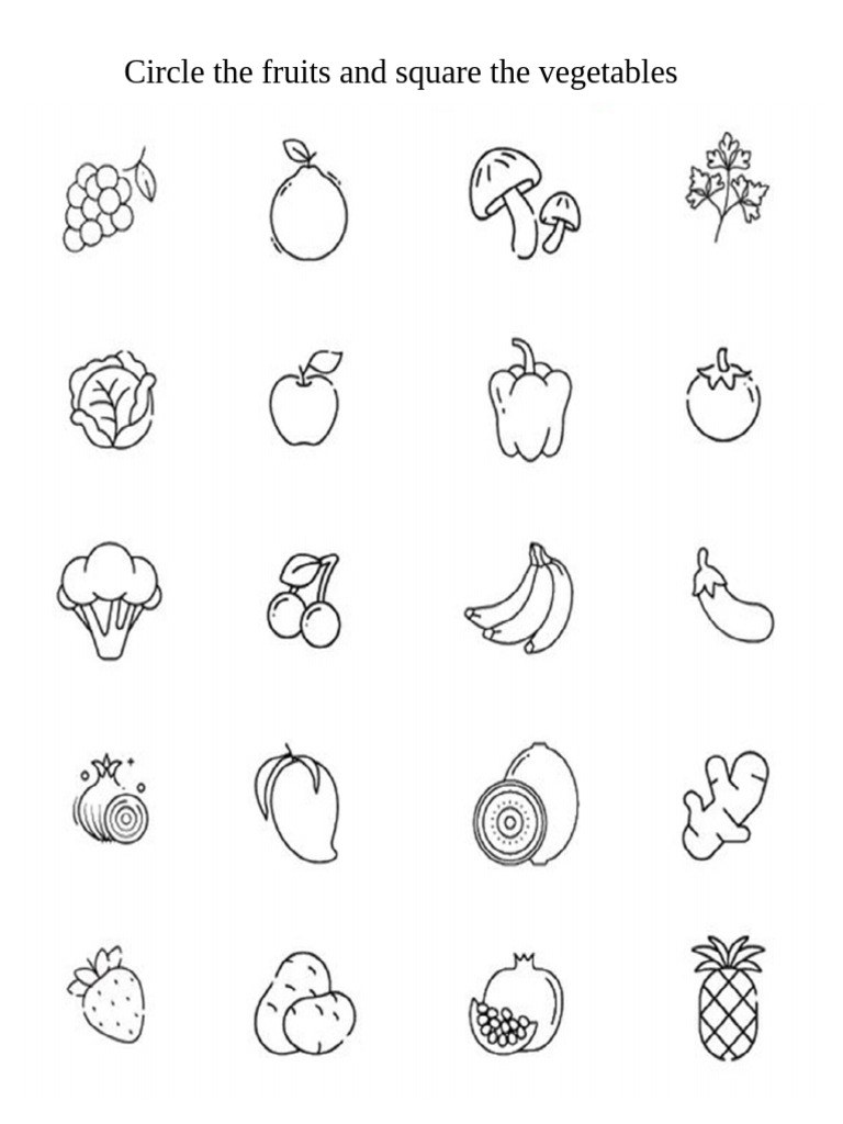 Circle The Fruits and Square The Vegetables | PDF