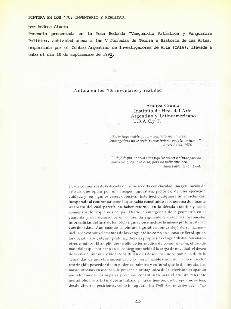 Andrea Giunta Inventario y Realidad Ponencia | PDF | Educación en artes ...