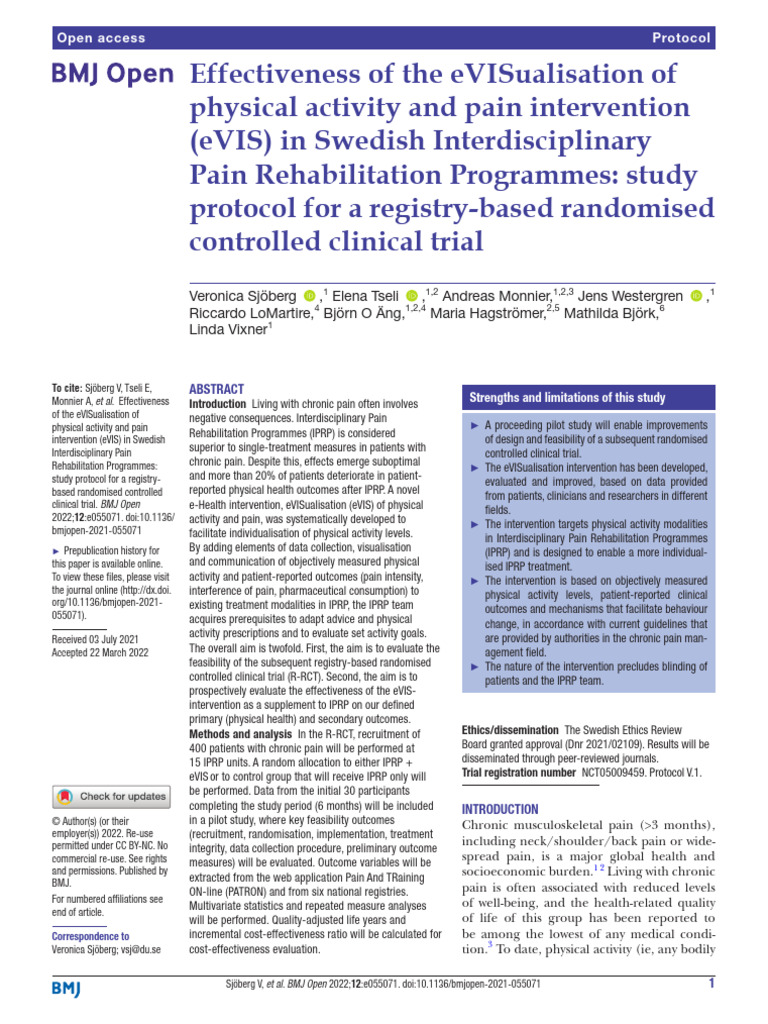 eVIS Intervention in Pain Rehabilitation | PDF | Pain | Physical Therapy