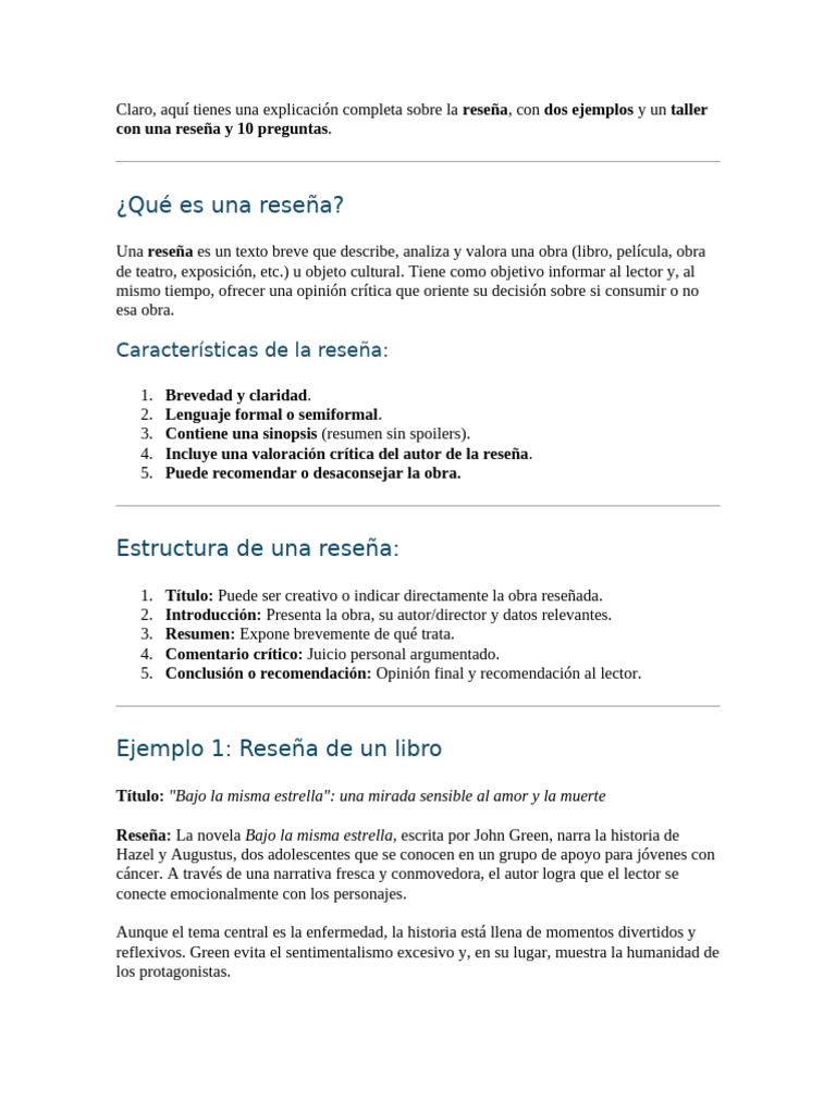 Taller de La Reseña | PDF