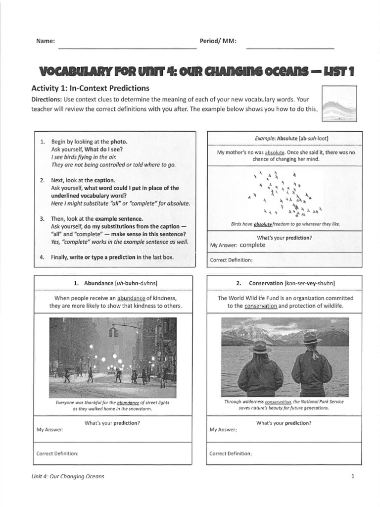 List 1 Vocabulary Packet | PDF