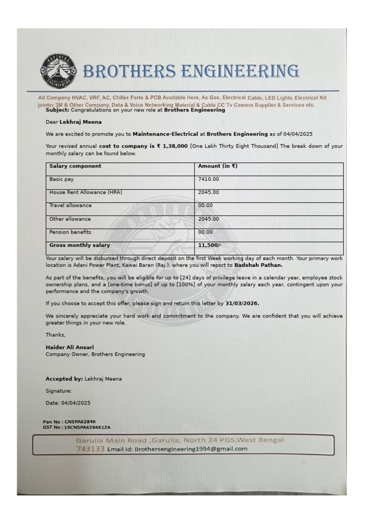 Adani Offer Letter | PDF