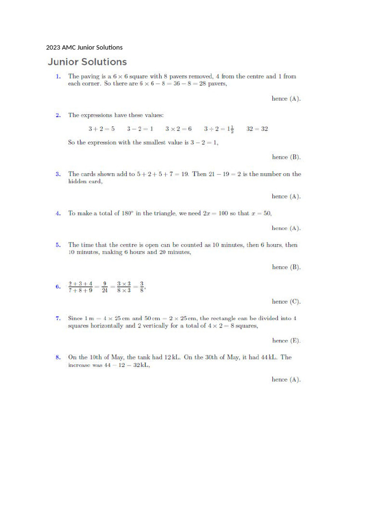 2023 AMC Junior Solutions | PDF