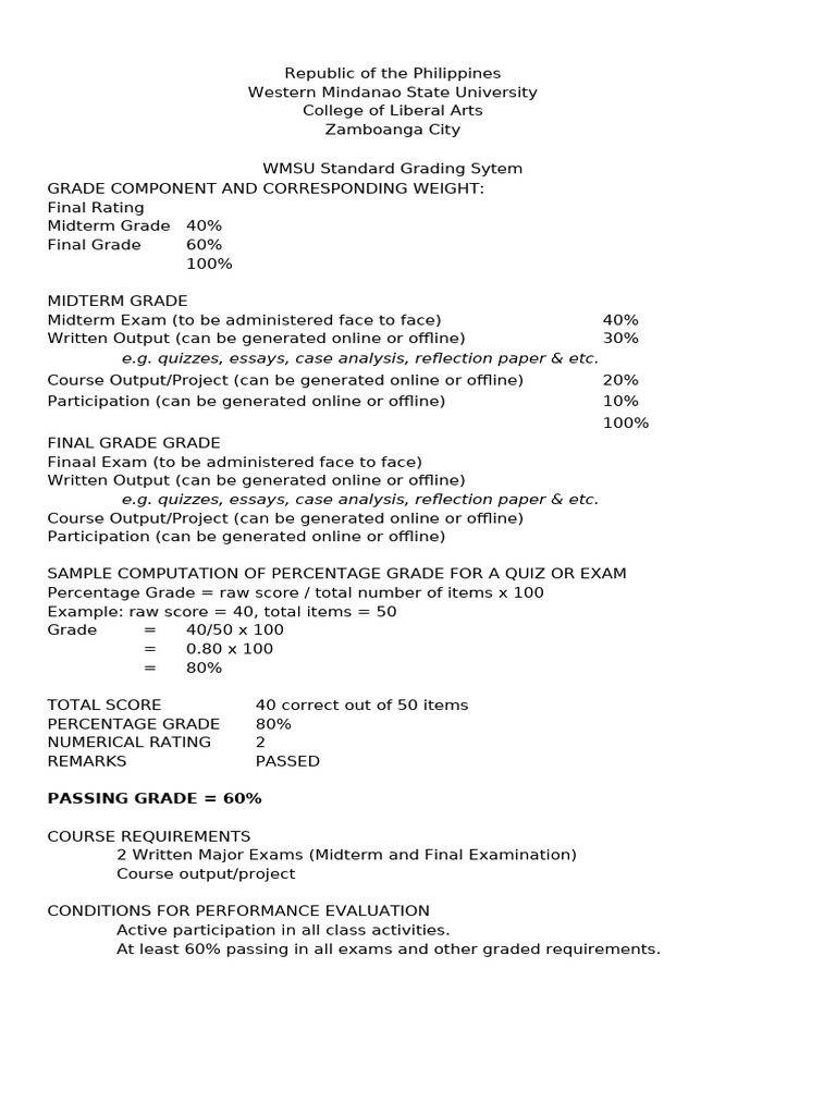 WMSU Standard Grading System Guide | PDF