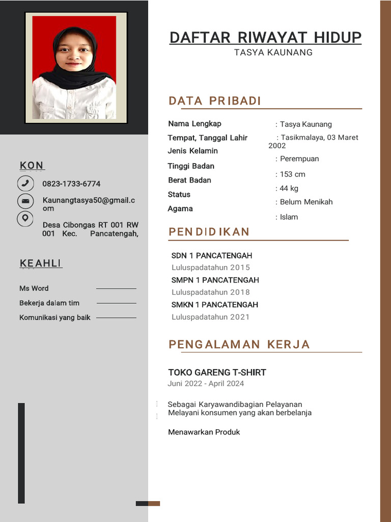 Daftar Riwayat Hidup Tasya[1] | PDF