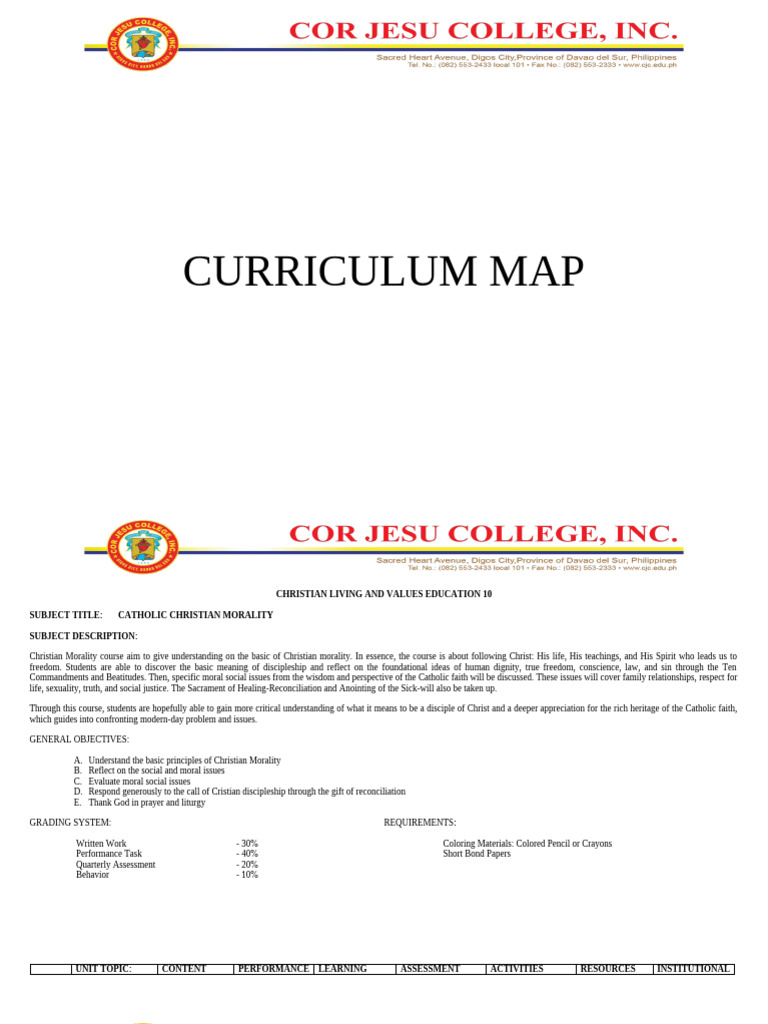 Curriculum Map Grade 10 2024 | PDF | Eucharist | Conscience