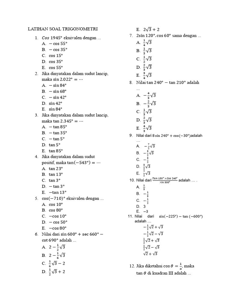 Latihan Soal Trigonometri_lat | PDF
