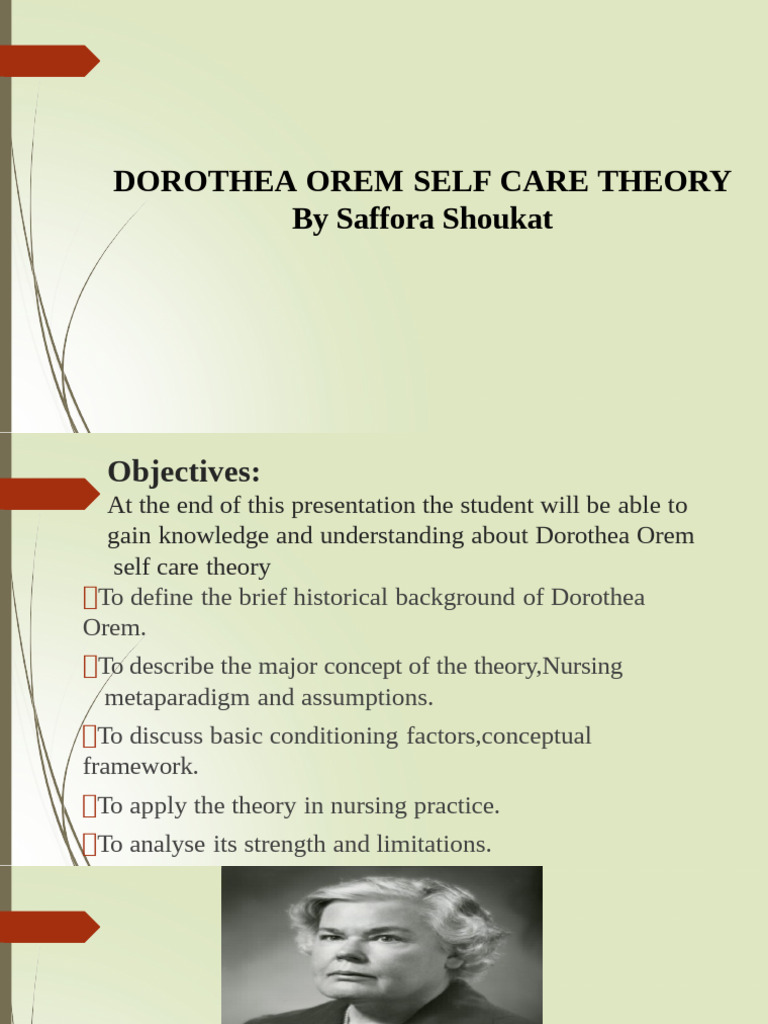 dorothea orem theory 2-1 | PDF | Nursing | Psychology
