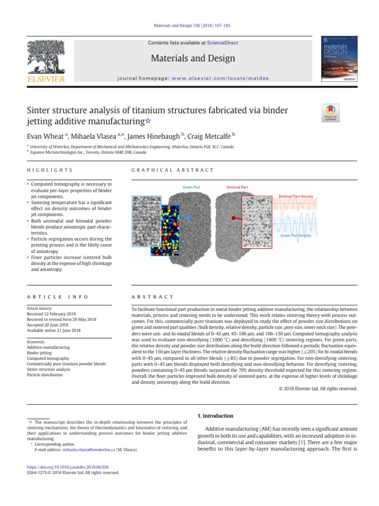 Binder Jetting of Titanium | PDF | Sintering | Dislocation