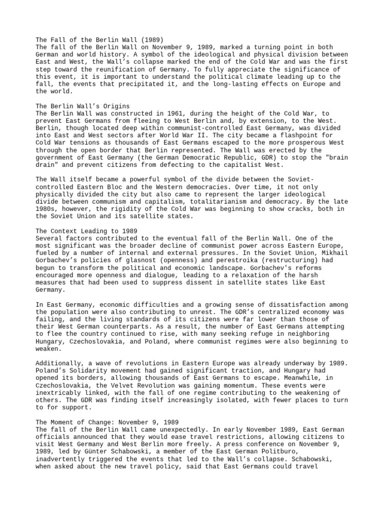 The Fall of The Berlin Wall | PDF | Berlin Wall | East Germany