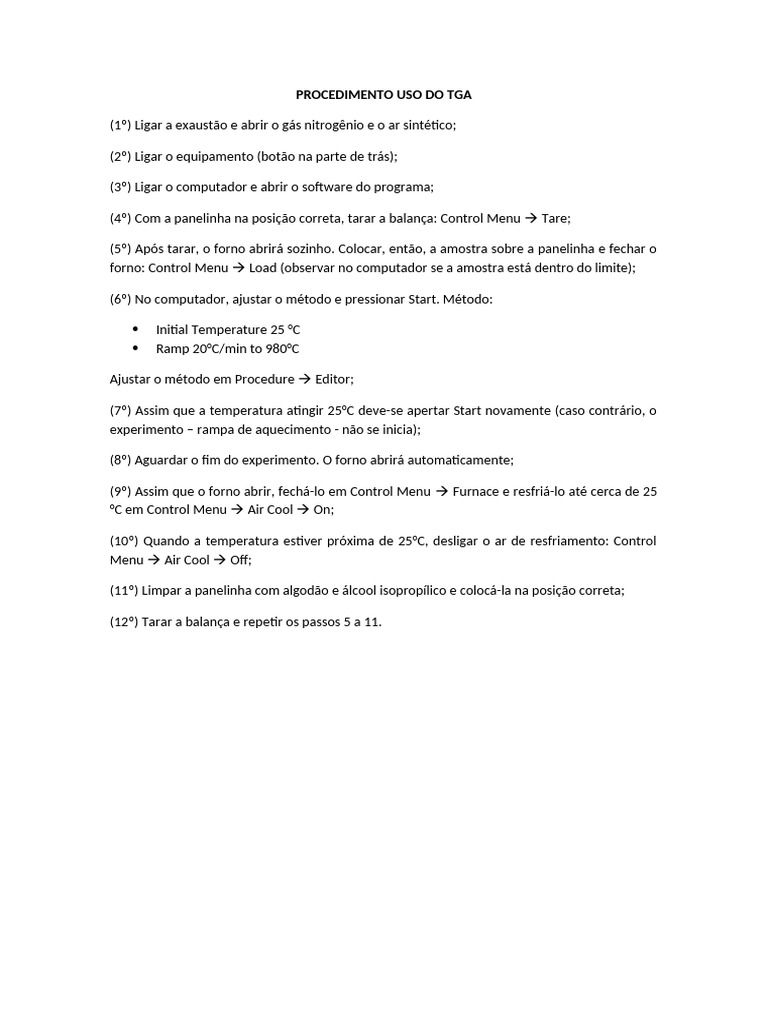 Procedimento Uso Do Tga | PDF