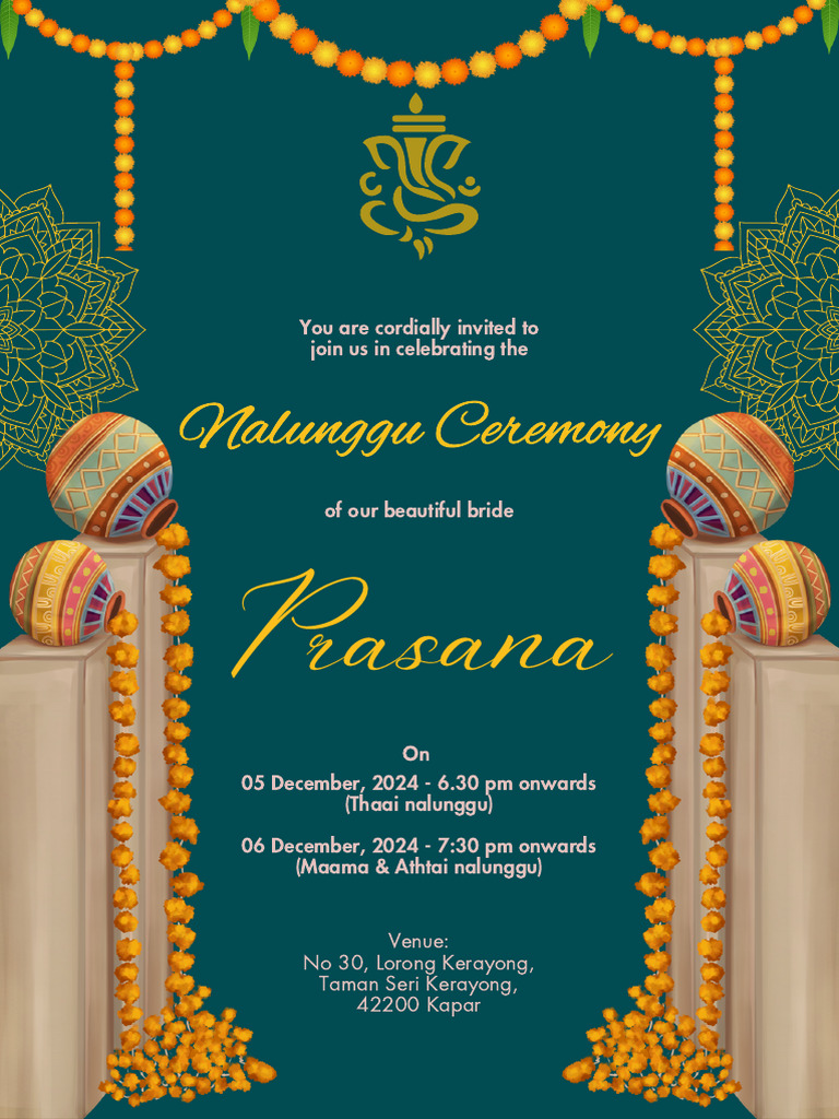 Orange & Green Traditional Elegant Illustrated Sangeet Night Invitation ...